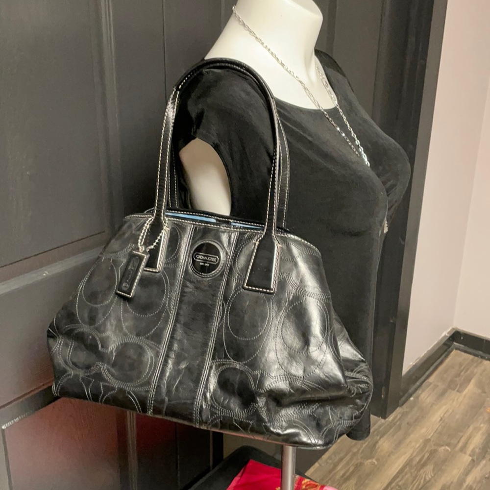 Coach Signature Stitched Patent Leather Logo Bag - Gem